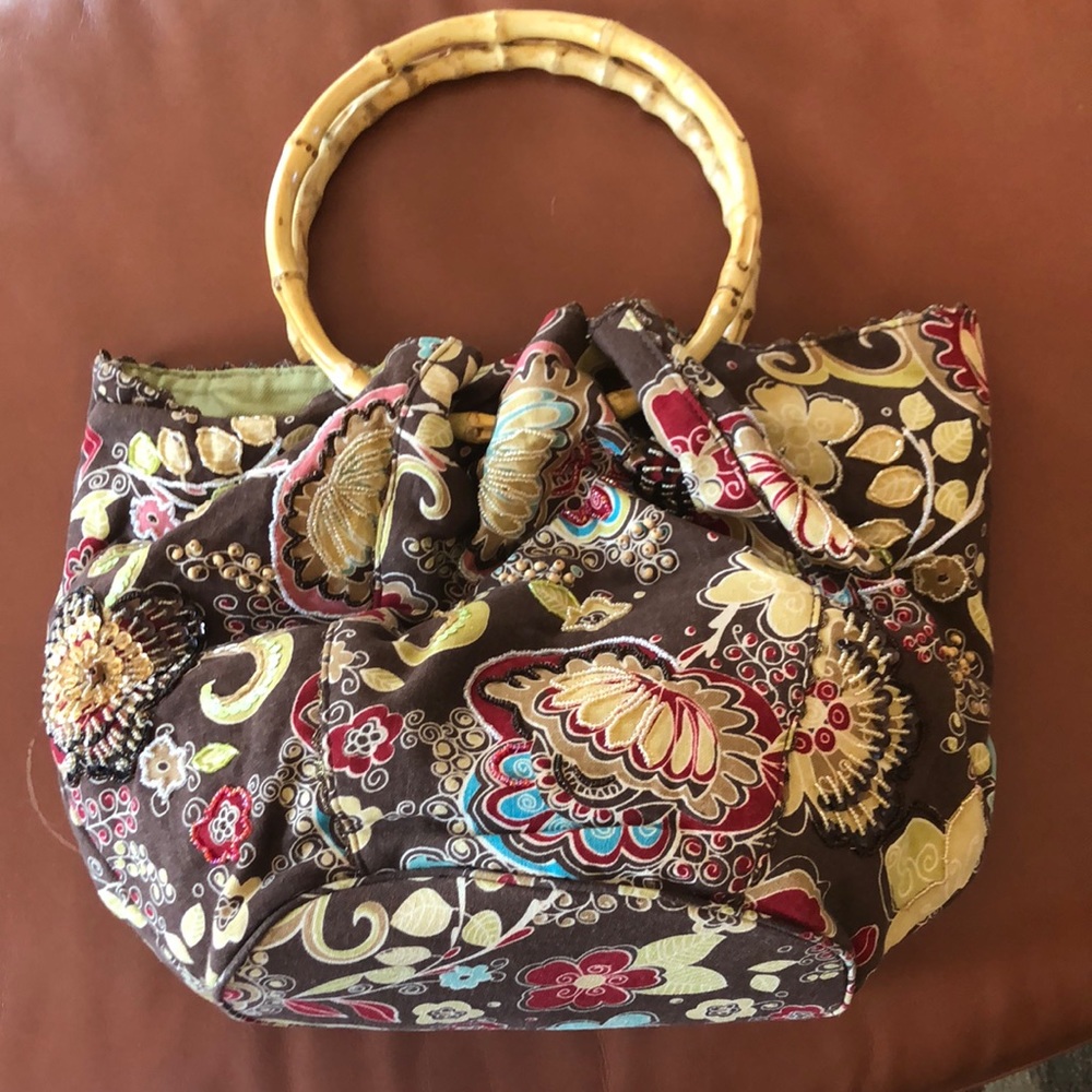 Summer Flower Purse With Bamboo Handles - Gem